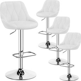 Sada 4 ks – Barová židle Yaheetech – bílá, 49 cm (délka) × 46 cm (šířka) × 86 cm - 107,5 cm (výška), polyuretan (257043619240)