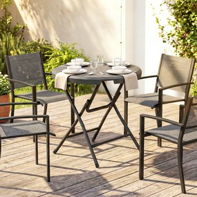 Zahradní stůl Outsunny pro 4 osoby, kulatý skládací stůl Ø80 cm, zahradní jídelní stůl ve vzhledu dřeva, tmavě šedý, ideální na balkon a terasu | Aos…