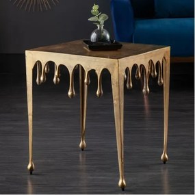 Kovový milánský odkládací stolek Tekuté zlaté kapky čtvercový 44 cm