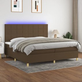 vidaXL Box spring postel s matrací a LED tmavě hnědá 200x200 cm textil