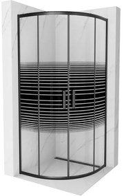 Mexen Rio, čtvrtkruhový sprchový kout s posuvnými dveřmi 80 (dveře) x 80 (dveře) x 190 cm, 5mm čiré sklo s pásky, černý profil, 863-080-080-70-20