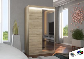 ADRK Furniture Posuvná skříň se zrcadlem a LED osvětlením REWENA 120 ADRK-SW-REW-S-120+L