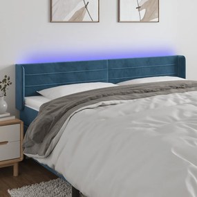 Čelo postele s LED tmavě modré 203 x 16 x 78/88 cm samet 3123446