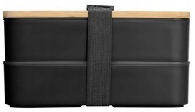Svačinový box DUO LUNCH s příborem, černý/bambus