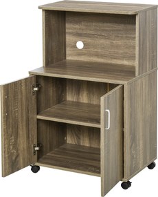 HOMCOM Víceúčelový Kuchyňský Vozík s 4 Kolíky, Skříňka se Policí pro Mikrovlnku z Dřevotřísky, 60,4x40,3x97cm, Šedá | Aosom