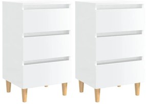 Petromila Noční skříňky s dřevěnými nohami 2 ks bílé lesklé 40x35x69 cm