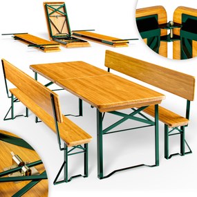 Pivní set se stolem a lavicemi pro 8 osob 170x70x75cm skládací s opěradlo