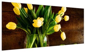 Obraz žlutých tulipánů ve váze (100x40 cm)