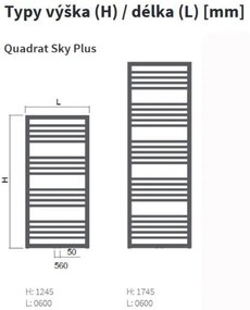 Isan Quadrat Sky Plus 1245 x 600 mm koupelnový radiátor bílý