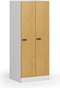 Snížená šatní skříňka S1, 2 oddíly, 1500 x 600 x 500 mm, mechanický kódový zámek, laminované dveře, buk
