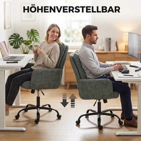 HOMCOM Kancelářská židle do home office, počítačová židle se širokým sedákem, středně vysoká opěradla, vzhled lnu, tmavě zelená