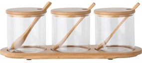 4Home Sada skleněných dóz s podnosem a lžičkami Bamboo, 310 ml