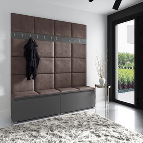 Eka Předsíňová stěna s čalouněnými panely Trinity 4 - Grafit / Tmavě hnědá 2308