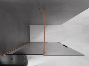 Mexen Velar, sprchová zástěna s posuvnými dveřmi Walk-in 130 x 200 cm, 8mm šedé sklo, měděná matná, 871-130-000-43-65