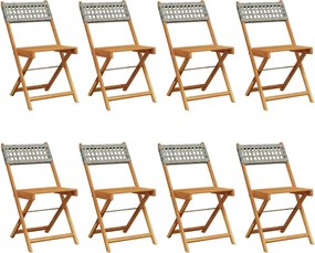 Skládací židle 8 ks, šedý polyratan a masivní dřevo 3214597