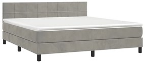 Box spring postel s matrací a LED světle šedá 180x200 cm samet,  3134417