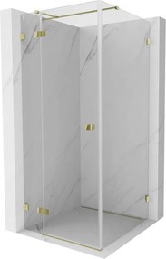 Mexen Lunar T, sklápěcí sprchový kout levý 110 x 110 cm, 8mm čiré sklo, zlatý profil, 834T-110-110-50-00-L