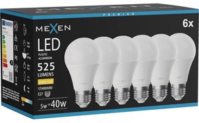 Mexen Nova 6x LED žárovka E27, A60, 5W, Teplá - 3000K, 525 lm - L100-E27-0530-01x06