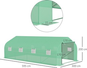 Outsunny skleník na rajčata se sedlovou střechou 600x300x200cm skleník ze zelené fólie pro zahradnictví a péči o rostliny | Aosom.de