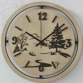 Dřevěné nástěnné hodiny s motivem lesa - moderní design | SENTOP HDF0607