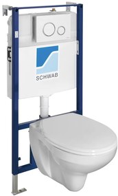 Závěsné WC TAURUS s podomítkovou nádržkou a tlačítkem Schwab, bílá - LC1582-SET5