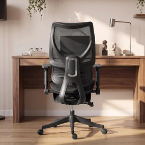 HOMCOM ergonomická síťovaná kancelářská židle s bederní opěrkou a podnožkou, černá