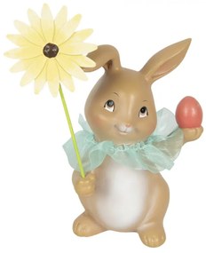 Velikonoční dekorace králíka s květinou a vajíčkem – 11x9x15 cm
