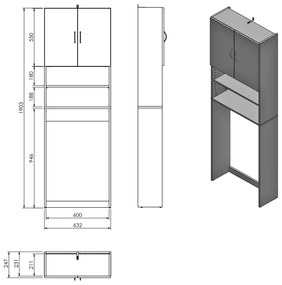 Aqualine SIMPLEX ECO skříňka za pračku 63x25x190cm, bílá SIME715