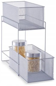 Zeller Present Kovový 2-patrový zásuvkový box, organizér se 2 koši, šedá mřížka, MESH