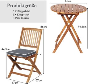 Costway 3-dílný. Balkonmöbel Set mit Rundem Tisch a 2 Stühlen a 2 Kissen