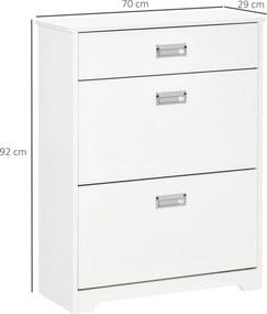 HOMCOM Botník s 2 skládacími zásuvkami, nastavitelnou policí + 1 zásuvkou + 1 pracovní plochou pro až 16 párů, 70cm x 29cm x 92cm, Bílý