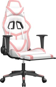 Herní židle s podnožkou bílá a růžová umělá kůže 3143684