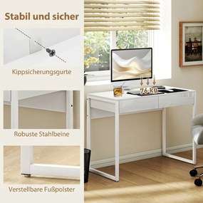 HOMCOM Psací stůl 100 x 50 cm, počítačový stůl, kancelářský stůl se 2 zásuvkami, pro malé prostory, bílý