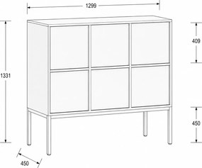 Kancelářská skříň FRAME, nízká, bílá podnož, 6x dveře, 1299 x 450 x 1331 mm, PUSH-lock, bříza