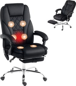 Masážní kancelářské křeslo Vinsetto — ergonomické polohovatelné křeslo s nastavitelnou výškou, kabelovým ovládáním, výsuvnou podnožkou, 360° otočné —