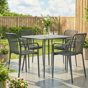 Outsunny 4dílné skládací zahradní židle – žebernatý sedák s područkami, ergonomické, nosnost 120 kg, tmavě šedé