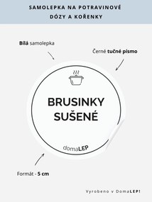 BRUSINKY SUŠENÉ – bílá samolepka na dózu, tučné písmo, 5 cm | DomaLEP