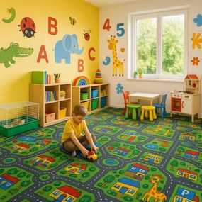 Vopi, Dětský metrážový koberec City life - neúčtujeme odřezky z role, na míru, šíře 2m,3m,4m, vícebarevná, filc, dětský pokoj