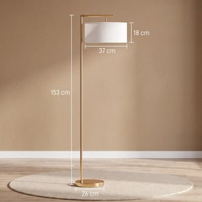 HOMCOM Stojací lampa s paticí E27 Stojací lampa do obývacího pokoje ložnice kancelář, kov ocel plátno zlatá bílá 47x37x153 cm | Aosom.de