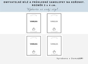 VANILKA - Samolepka na kořenky 3 x 4 cm - DomaLEP varianta: PRŮHLEDNÁ - tučné písmo