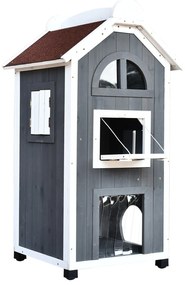 PawHut kočičí domeček pro kočky, pelíšek nebo záchůdek, univerzální skříňka pro kočky, jedlové dřevo, asfaltová střecha, šedá, 59x55x109cm| Aosom