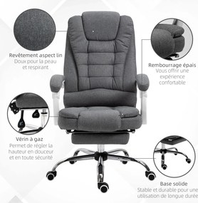 Ergonomická kancelářská židle Vinsetto s opěrkou nohou, s polohovací opěrkou zad, polstrovanými područkami a šedým látkovým potahem
