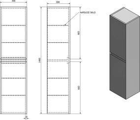 Sapho Morian vysoká skříňka 35 x 140 x 30 cm dub černý MR189
