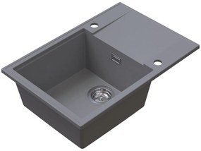 Sink Quality Sink55, kuchyňský granitový dřez 680x460x215 mm + chromový sifon, šedá, SKQ-SINK.D.1KDO.X