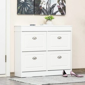 HOMCOM Skříň na boty Úložná jednotka na boty rozměry 98D x 24Š x 83V cm 4 výklopné dvířka Dvojitá úroveň MDF Bílá