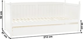 Postel s přistýlkou, borovicové dřevo, bílá, 90x200, GLAMIS