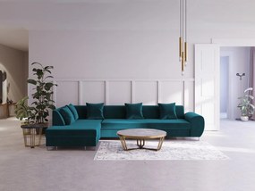 KOOKO HOME Rohová rozkládací sametová pohovka s úložným prostorem Adagio XL levý roh