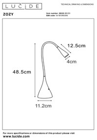 Lucide 18650/03/31 stolní LED lampa Zozy bílá, 4W, 3000K, 48,5cm