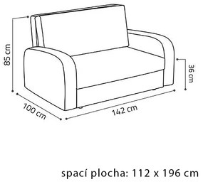 Pohovka VIVA II FRUGO | 142 cm | rozkládací + úložný prostor | otvor na láhev | VÝBĚR TKANIN
