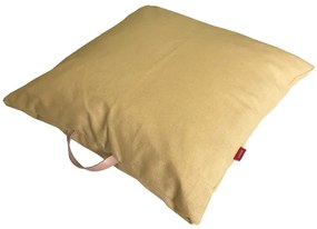 Lněný povlak na sedací polštář s koženým uchem - Žlutá hořčicová Rozměr mix: 50x50 cm